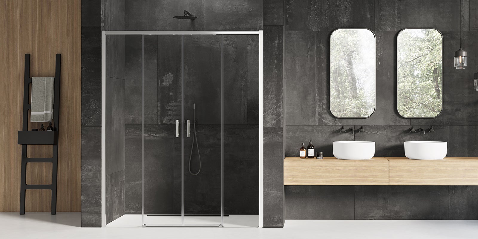 Porta doccia scorrevole cromata destra 4 parti IBIZA CHROME,Larghezza ...