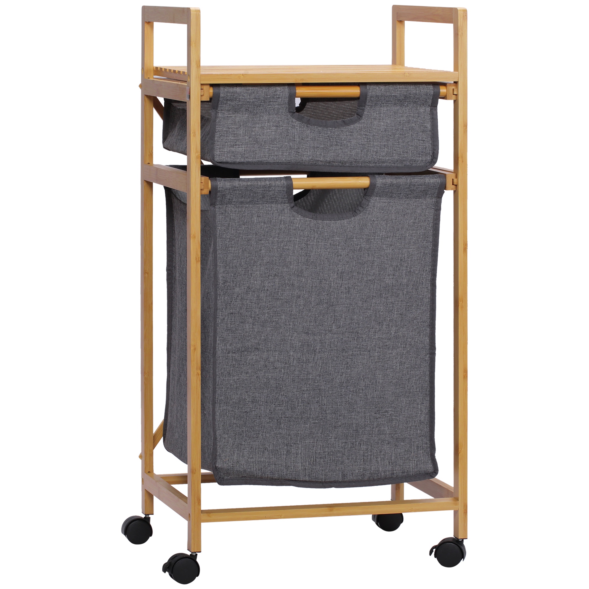 HOMCOM Panier à linge en bambou, lin, bois naturel et gris 42x35x84.5 ...