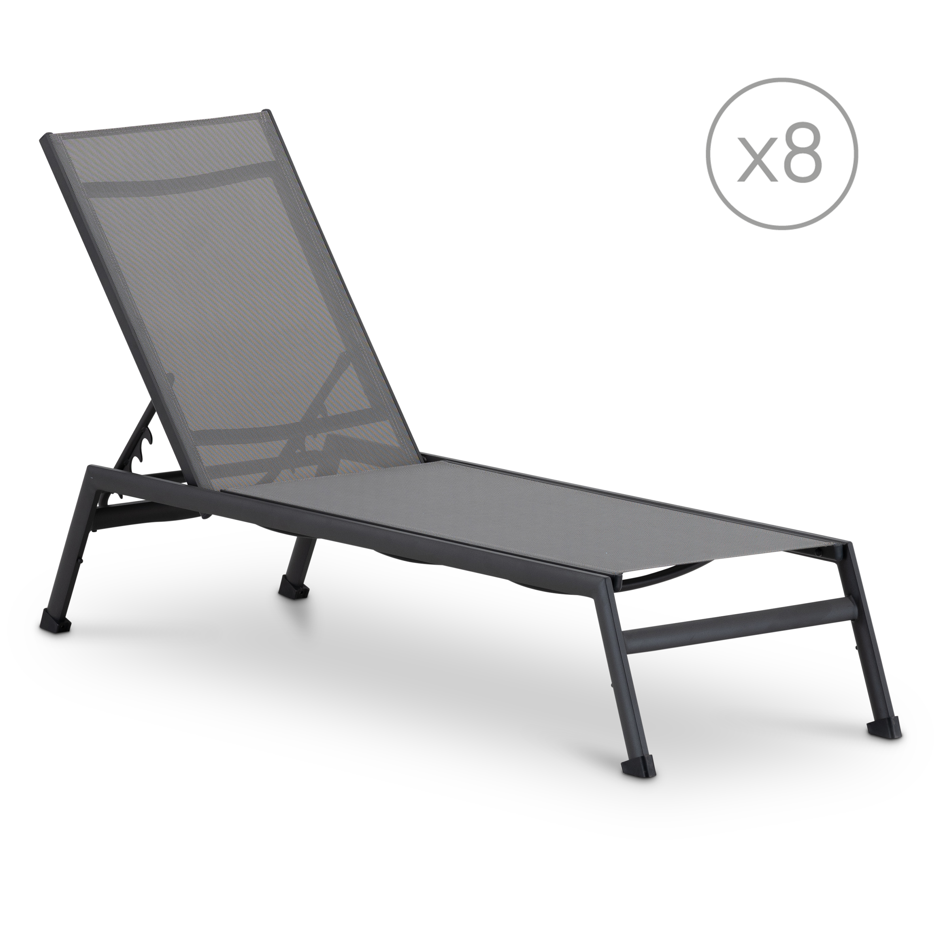 Pack de 8 chaises longues de jardin en aluminium anthracite - Punta ...