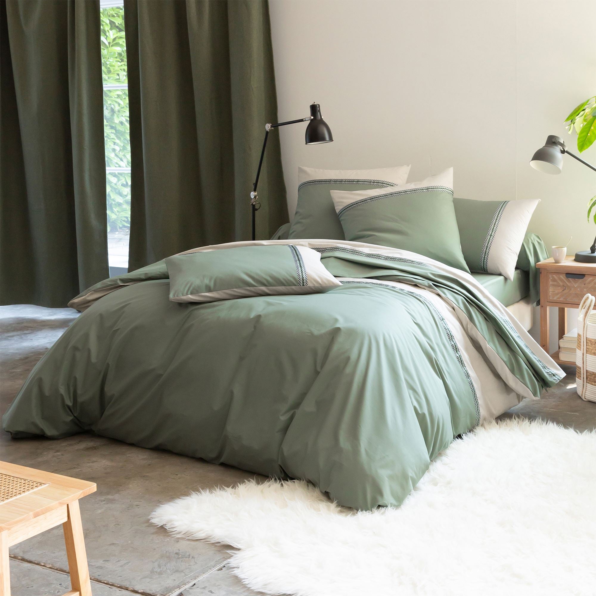 Housse de couette VICTOR 140x200 vert kaki en coton | Leroy Merlin