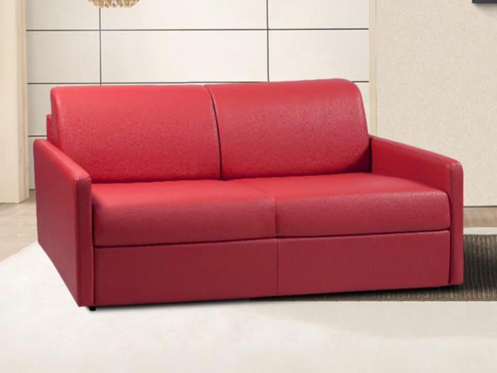 Sofá cama italiano de 3 plazas de piel sintética CALIFE - Rojo - Cama ...