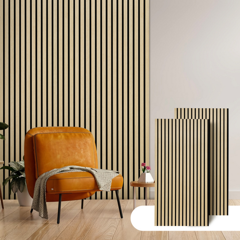 Panneau tasseau Revêtement mural naturel Panneau mural acoustique MDF moderne en placage bois et ...