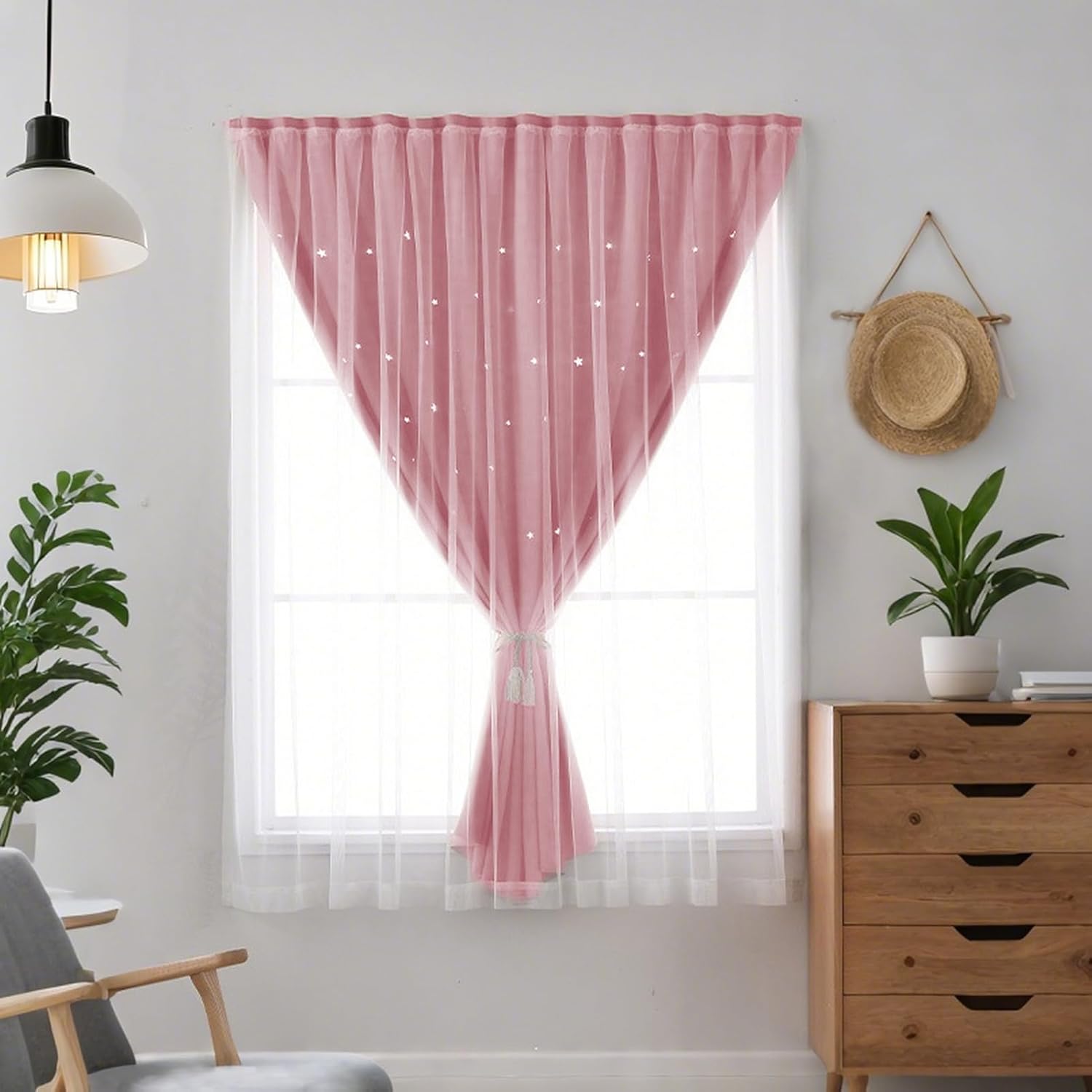 Cortina opaca autoadhesiva rosa, 100 cm de ancho x 200 cm de largo (1 ...