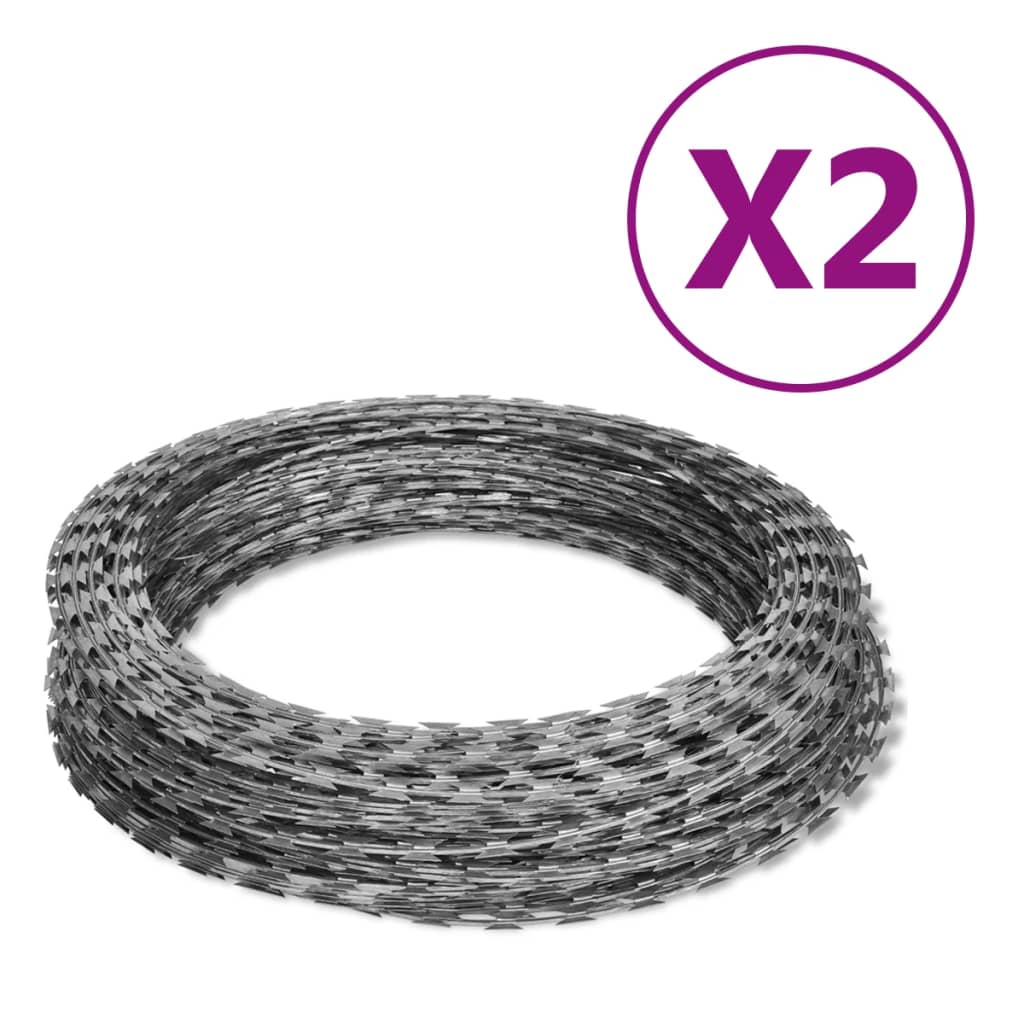 VidaXL Alambre de espino rollo helicoidal 2 uds acero galvanizado 100m ...