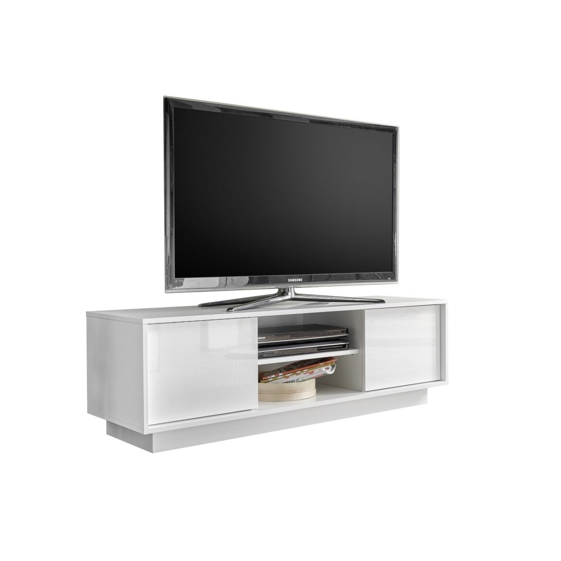 Meuble TV 2 portes, collection CREAM, coloris blanc laqué brillant ...