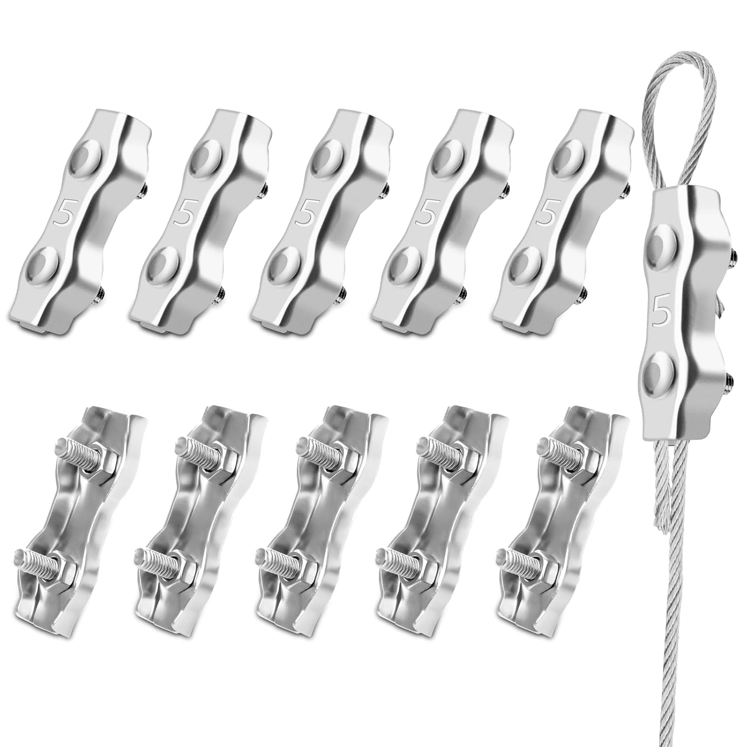 M5 Serre Cable Acier 10 Pièces Duplex Clips Serre Câbles en Acier ...