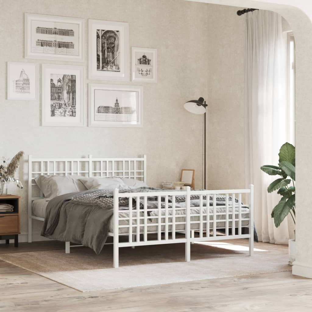 Cadre de lit métal sans matelas et pied de lit blanc 120x200 cm | Leroy ...