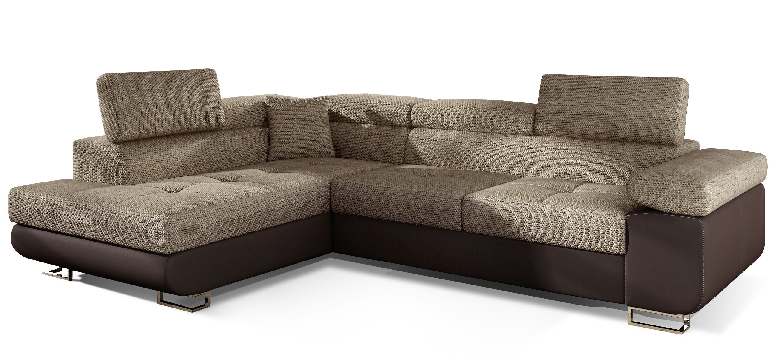 Canapé d'angle convertible simili cuir et tissu avec têtières ...