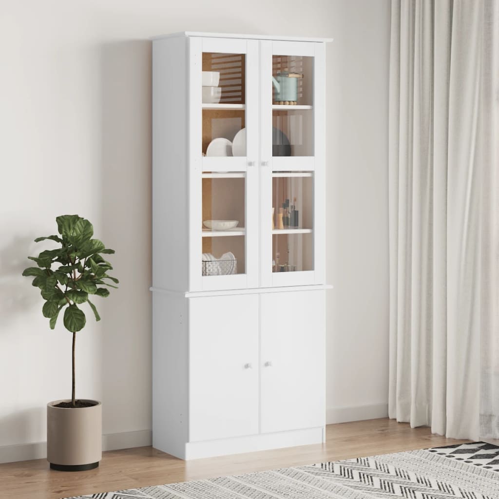 Maison Exclusive - Armario vitrina ALTA madera maciza pino blanco ...
