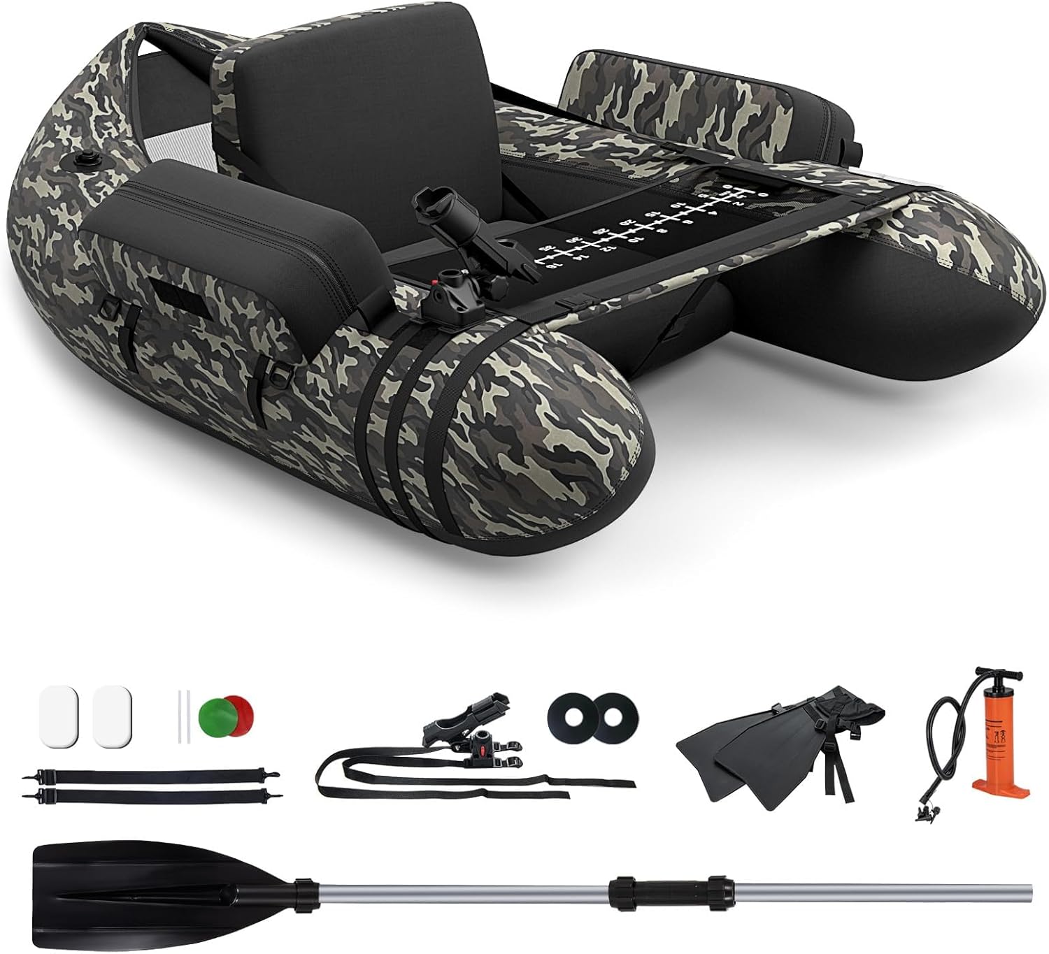 Bateau Pêche Gonflable Portable, avec Pagaie, Règle à Poisson, Porte ...