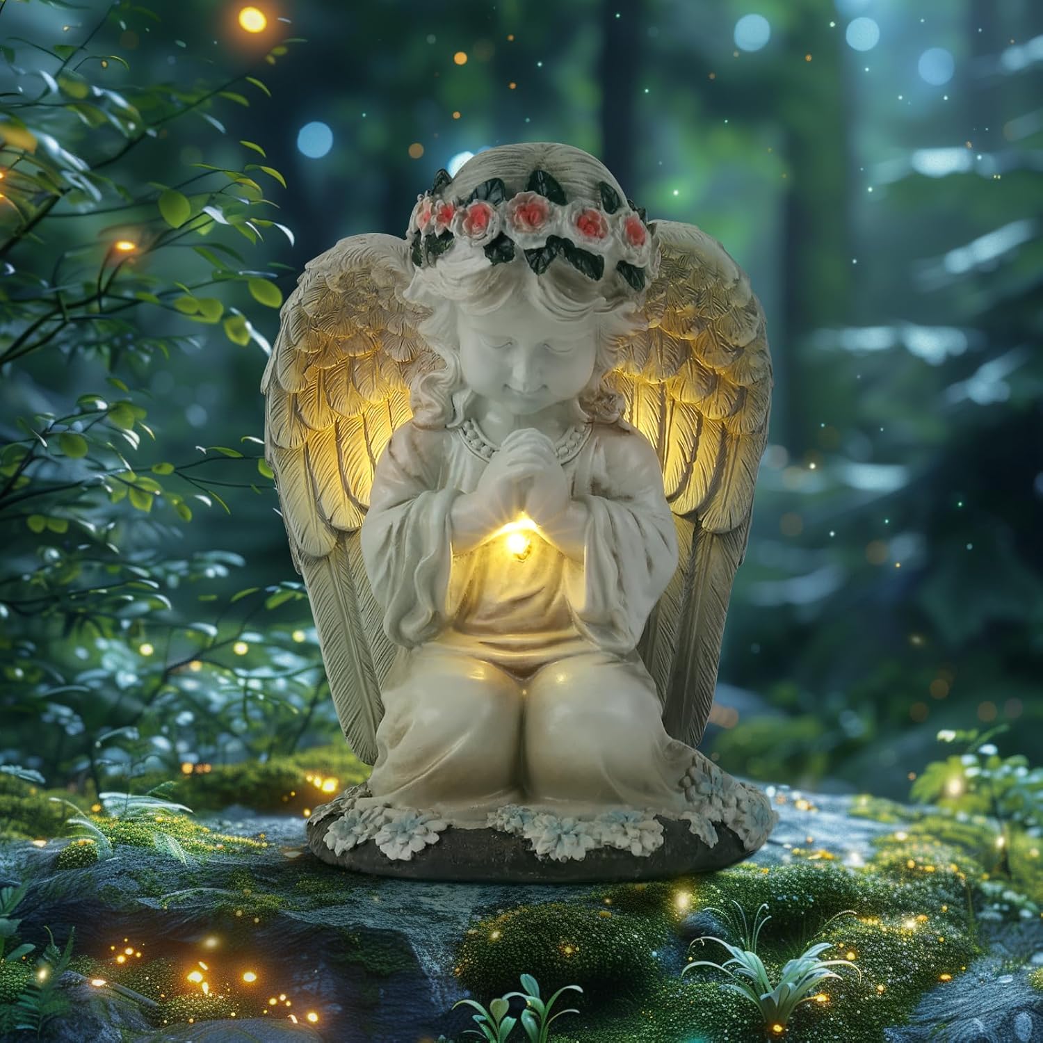 Escultura de ángel de hadas, iluminación de cementerio con energía ...