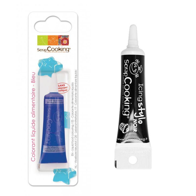 Colorant alimentaire liquide 10 g Bleu + stylo glaçage noir ...