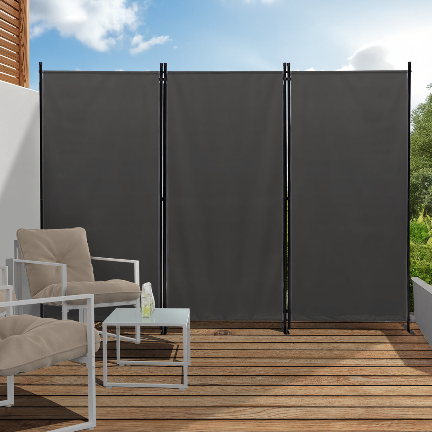 Paravent intérieur et extérieur sur pieds 3 panneaux 250 x 180 cm gris ...