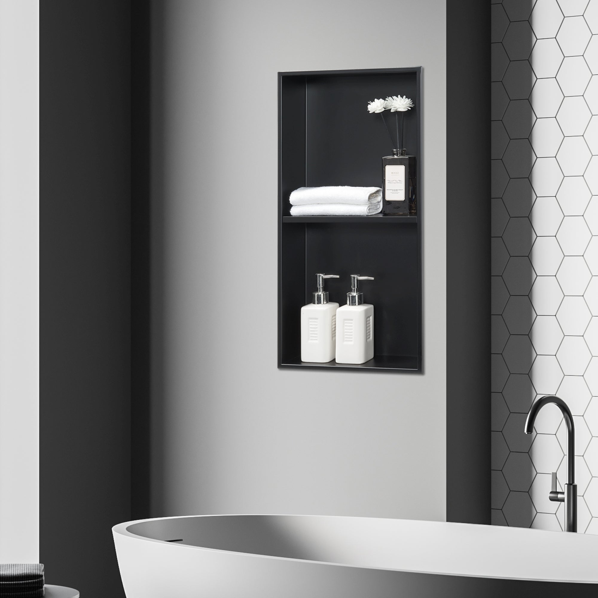 Nicho de ducha Kristinehamn 2 niveles acero inoxidable 62x32x10cm ...