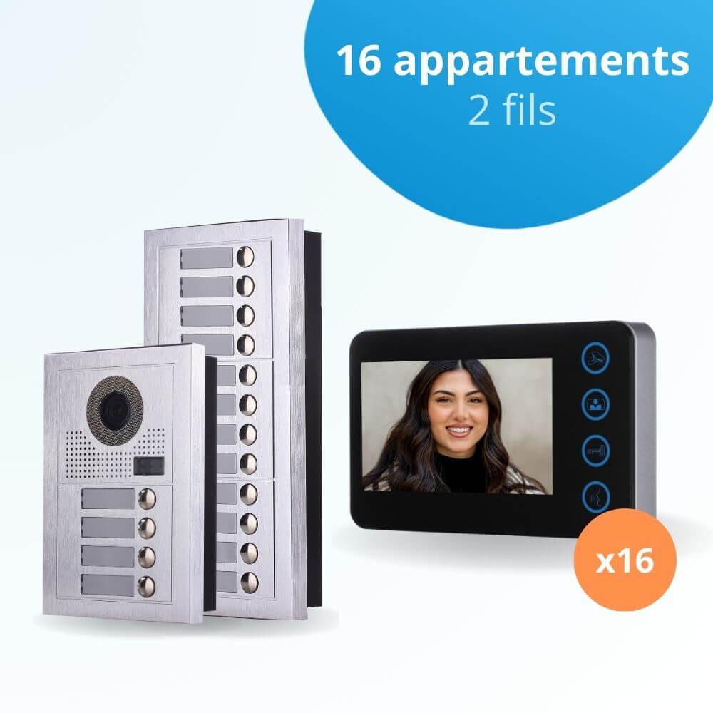 Portier interphone vidéo modern 2 fils - 16 appartements - 16 écrans ...