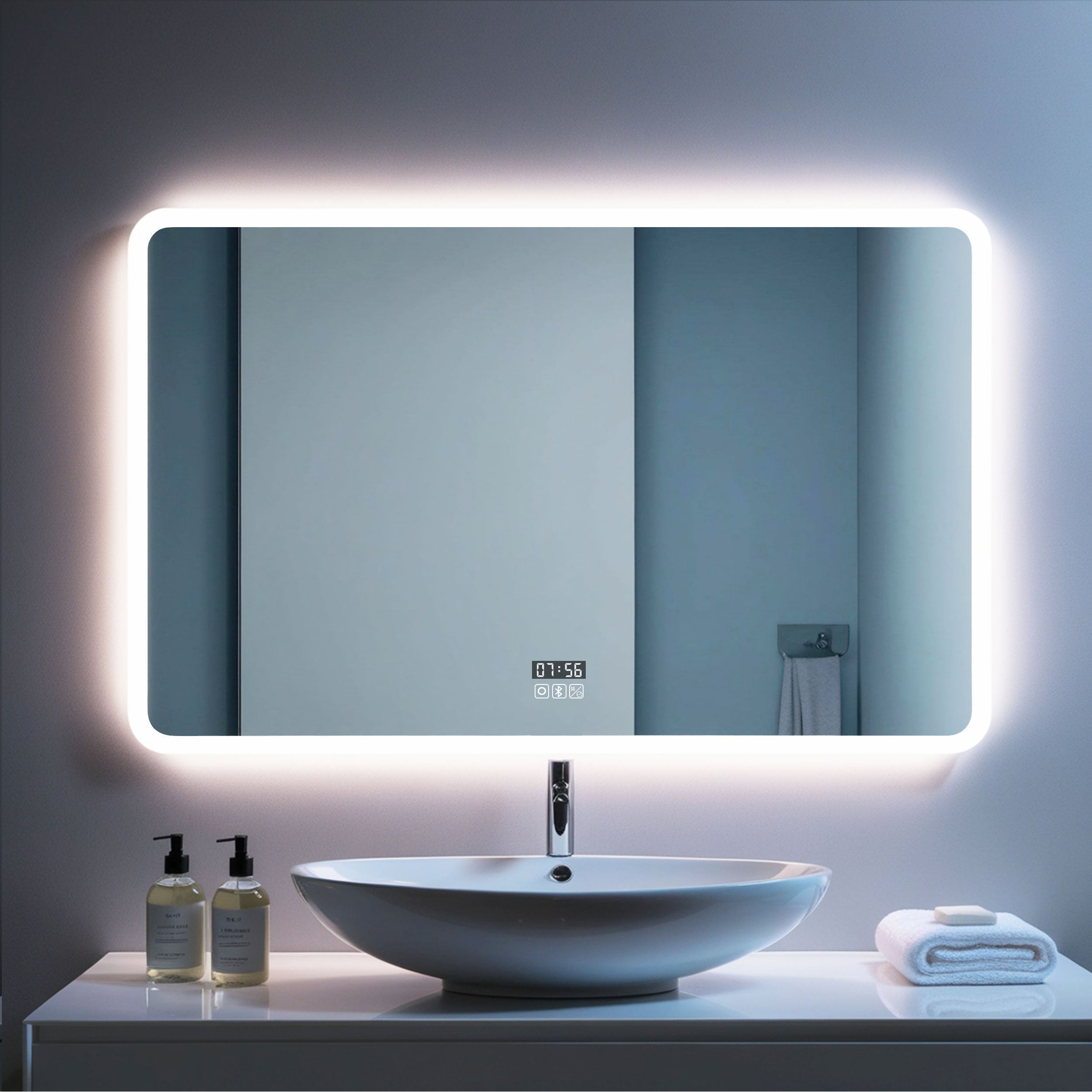 SANILAND Miroir LED Dimmable pour Salle de Bain avec Haut-Parleurs ...