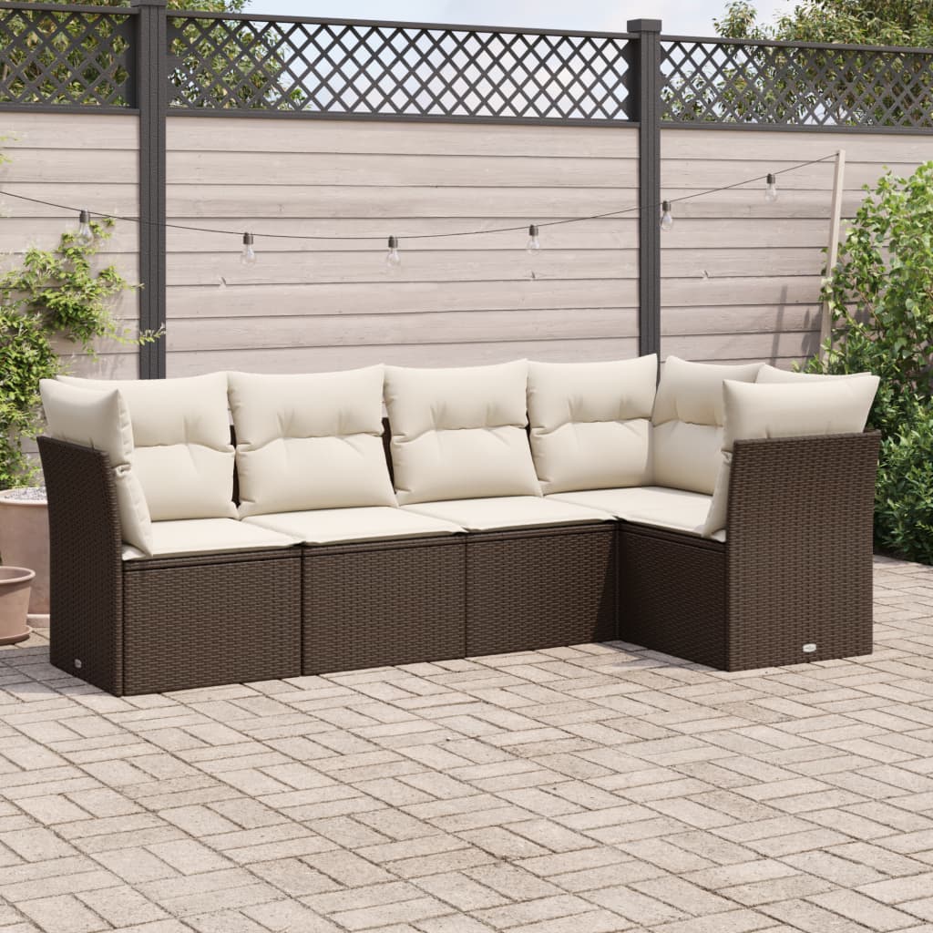 Set Divano da Giardino 5 pz con Cuscini Marrone in Polyrattan Unico ...