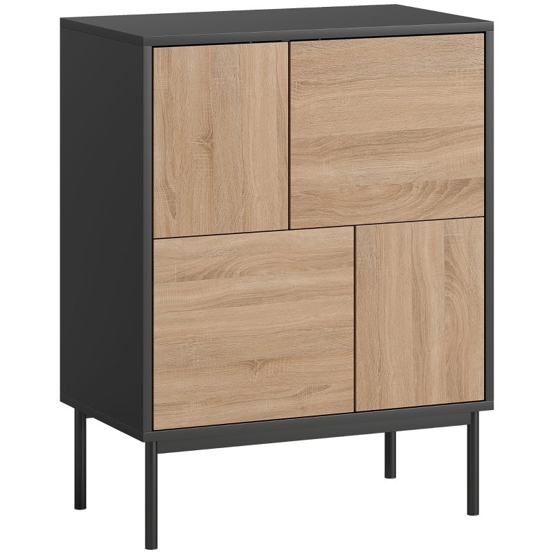 Buffet avec portes poussoir-à-ouvrir, noir + bois naturel, MDF, meuble ...