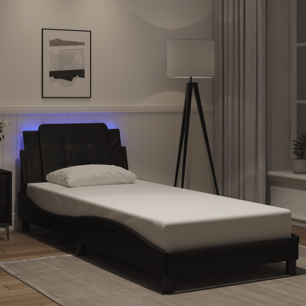 VidaXL Estructura cama con luces LED cuero sintético negro 100x200 cm ...