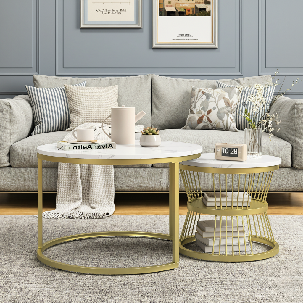 Lot de 2 Table Basse Gigognes - scandinave - avec double espace de ...