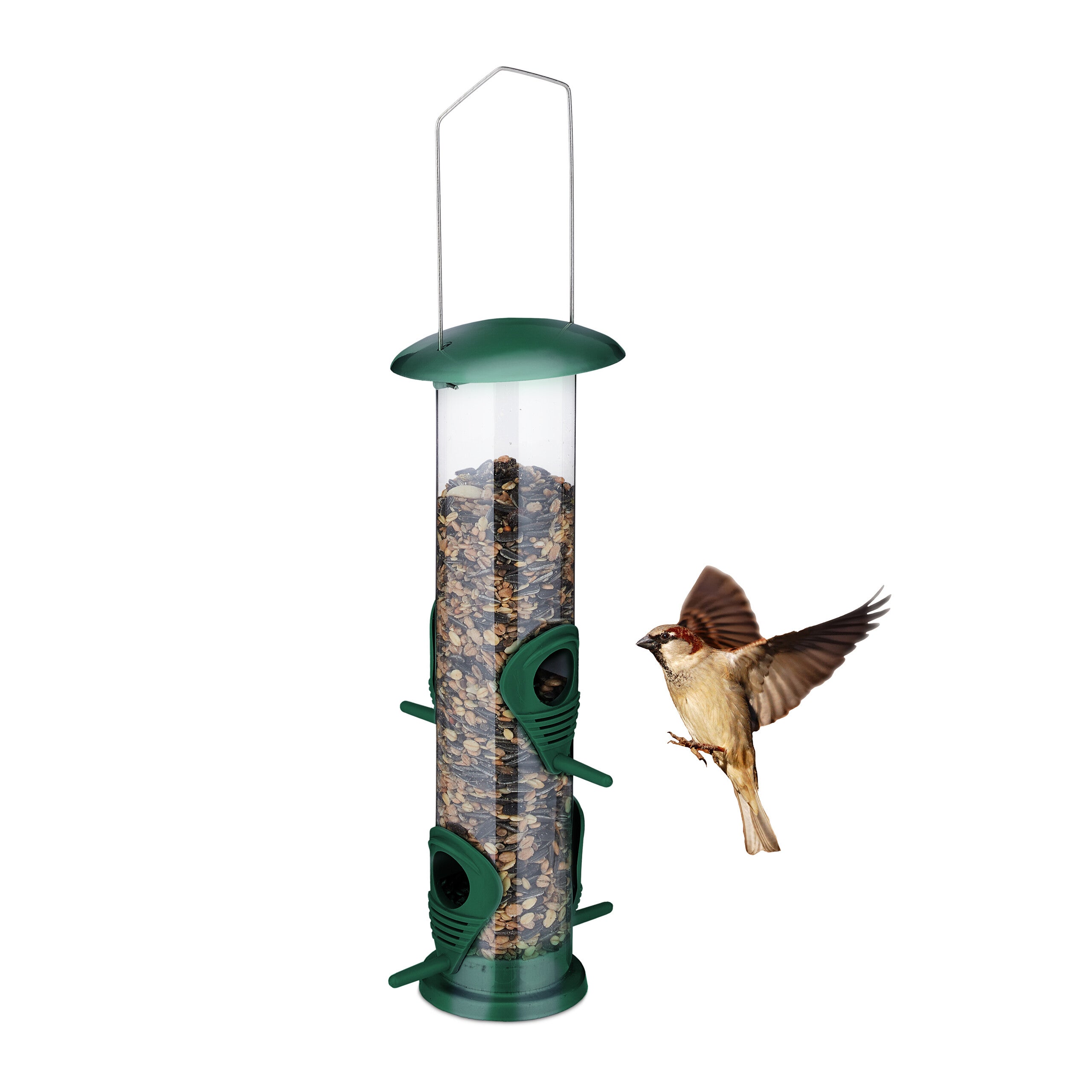 Relaxdays Comedero para Aves Colgante con 4 Agujeros, Dispensador ...
