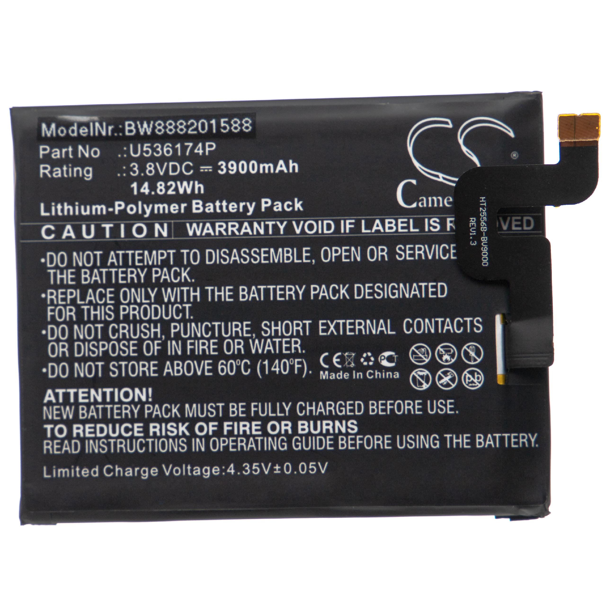 Vhbw Batterie remplacement pour Blackview U536174P pour smartphone (3900mAh, 3,8V, Li-polymère ...