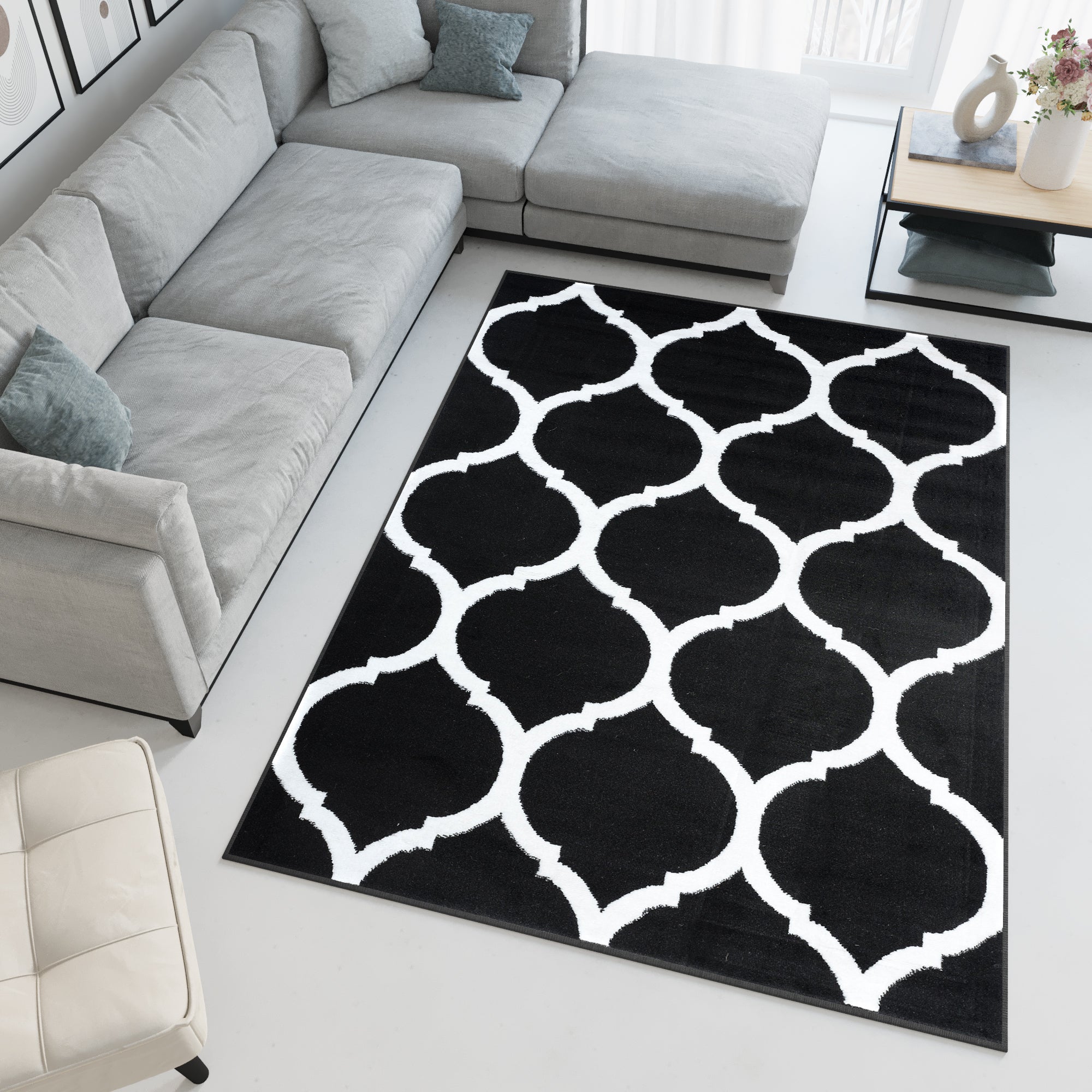 Tapiso Luxury Tapis de Salon Chambre Moderne Noir Blanc Géométrique 140 x 200 cm | Leroy Merlin