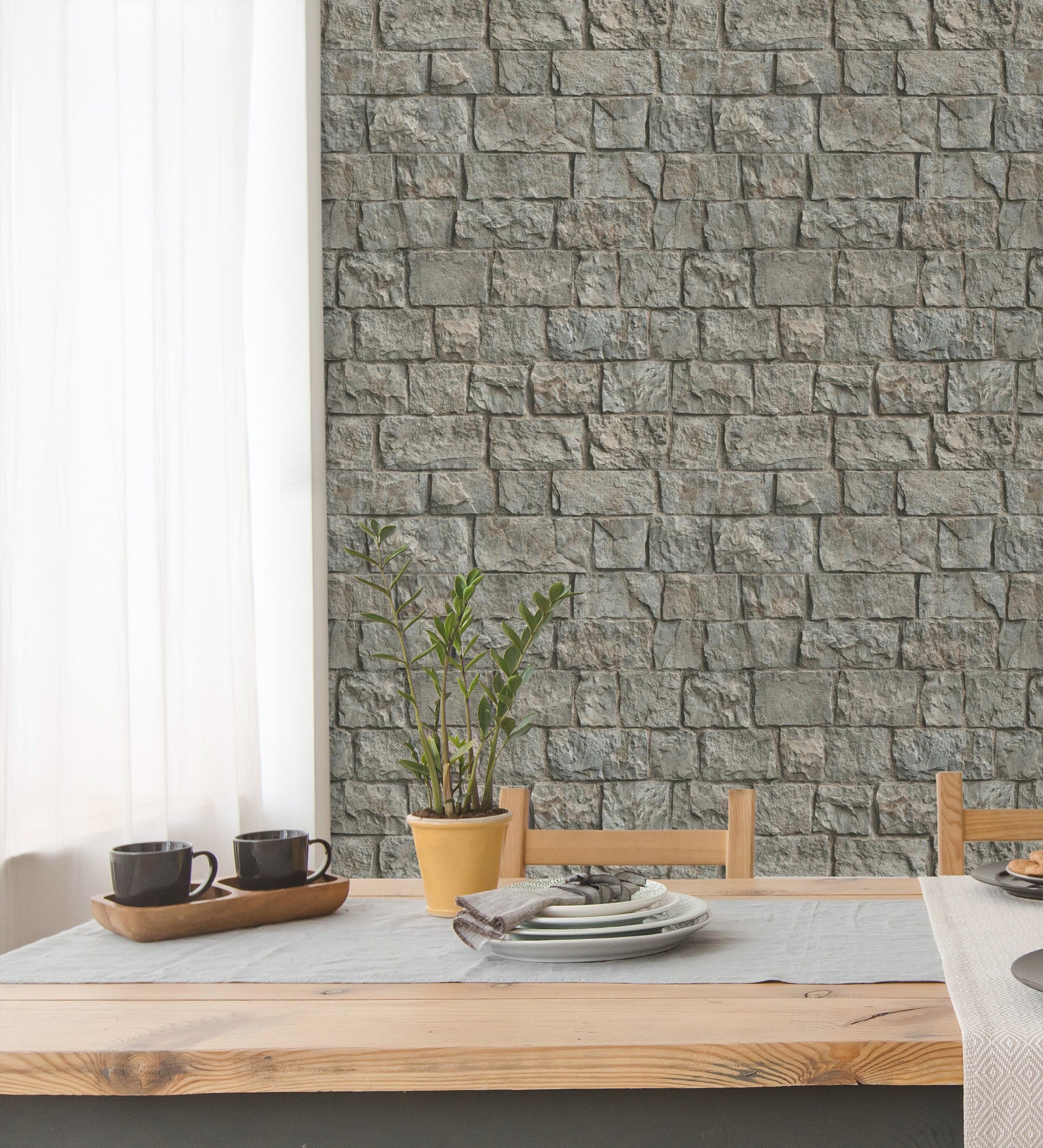 Papier peint vinyle lavable effet mur de briques en pierre naturelle ...