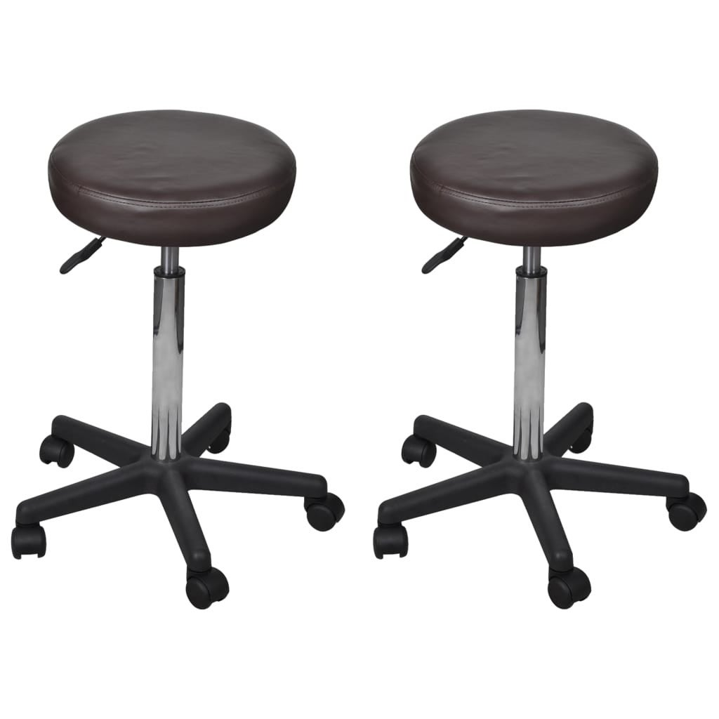 Tabouret bas à roulettes réglable simili cuir marron Tawen - Lot de 2 ...