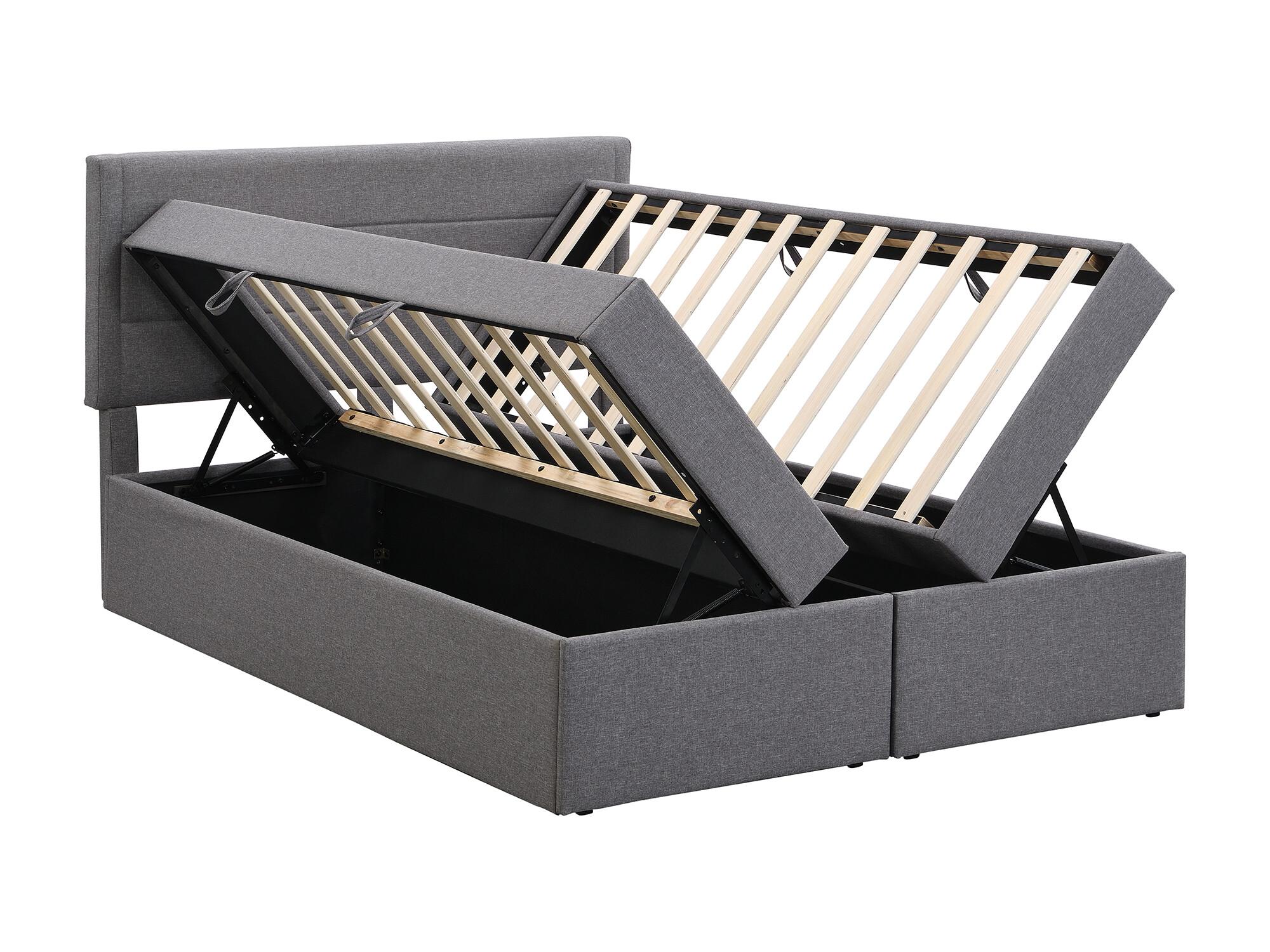 Lit coffre avec sommier à lattes - 140x200 cm - tissue en lin - Gris ...