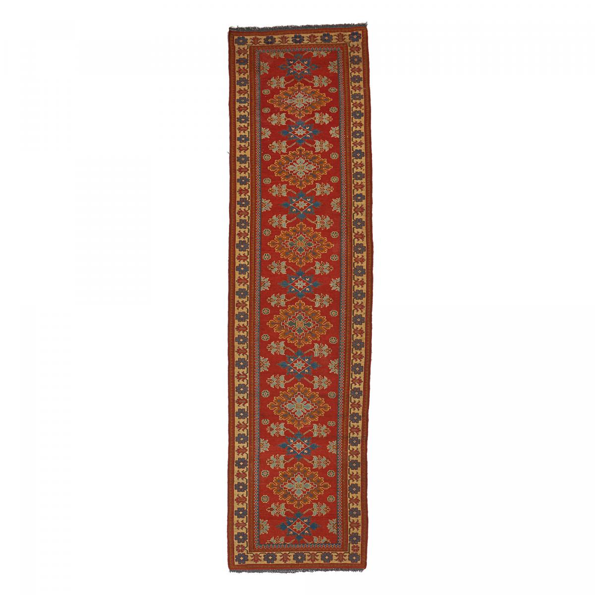 Autentico tappeto orientale 87x311 realizzato a mano in lana rossa e ...