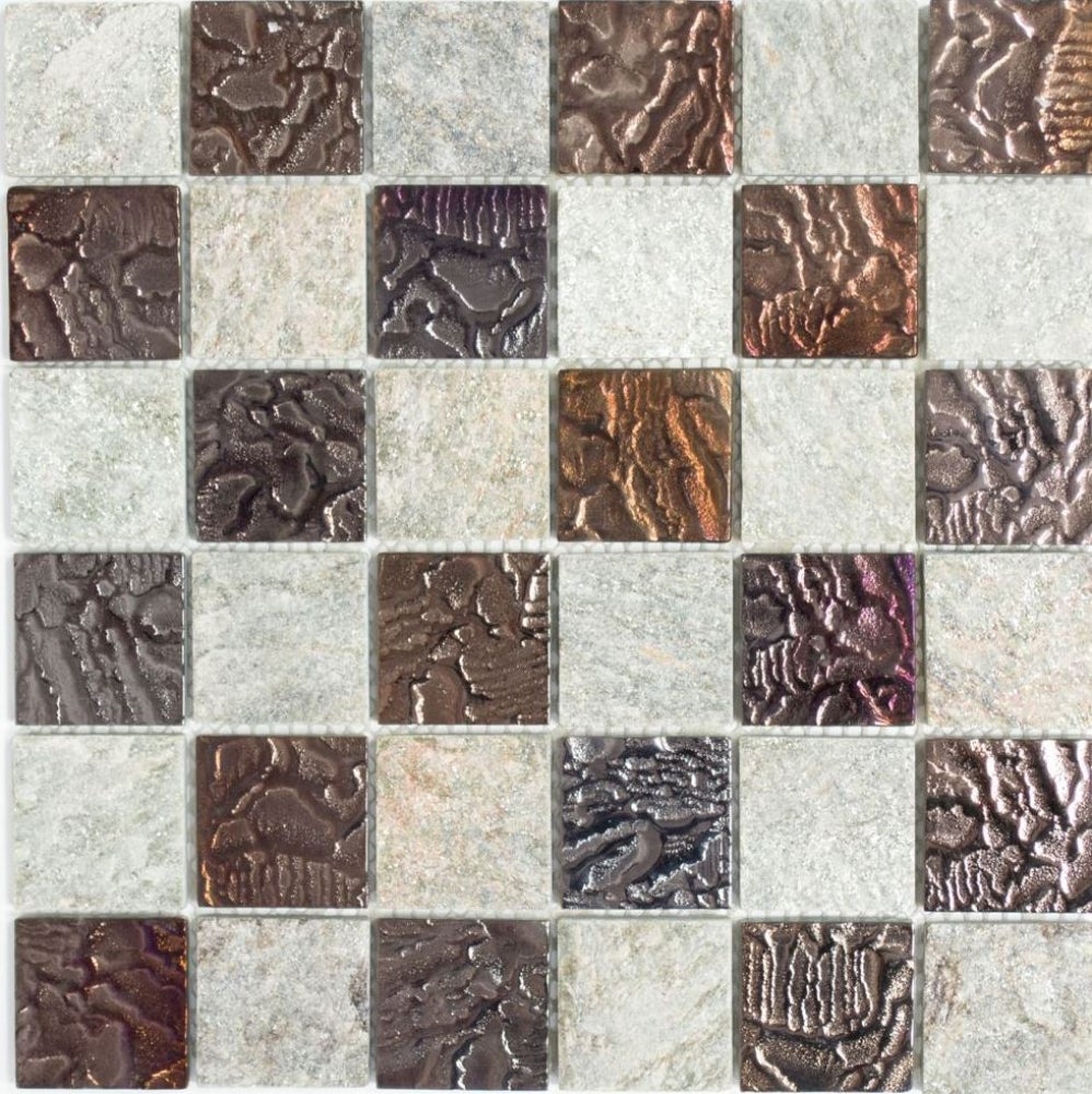 Mosaïque de verre carrée pierre mix design quartzite gris translucide ...