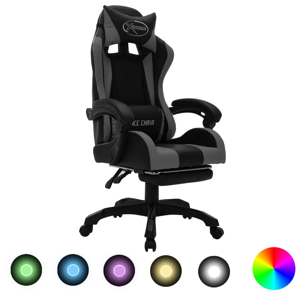 VidaXL Silla gaming con luces LED RGB cuero sintético gris y negro ...