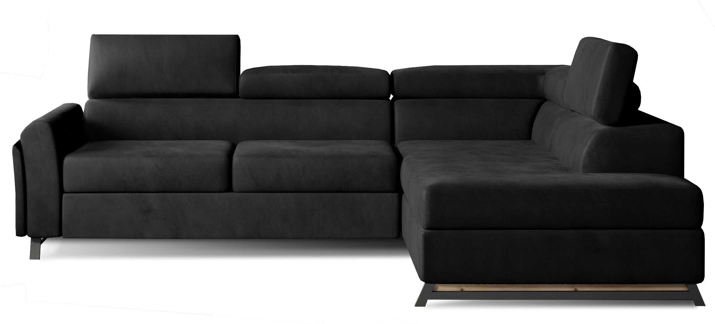 Canapé angle droit convertible velours noir avec têtières réglables ...