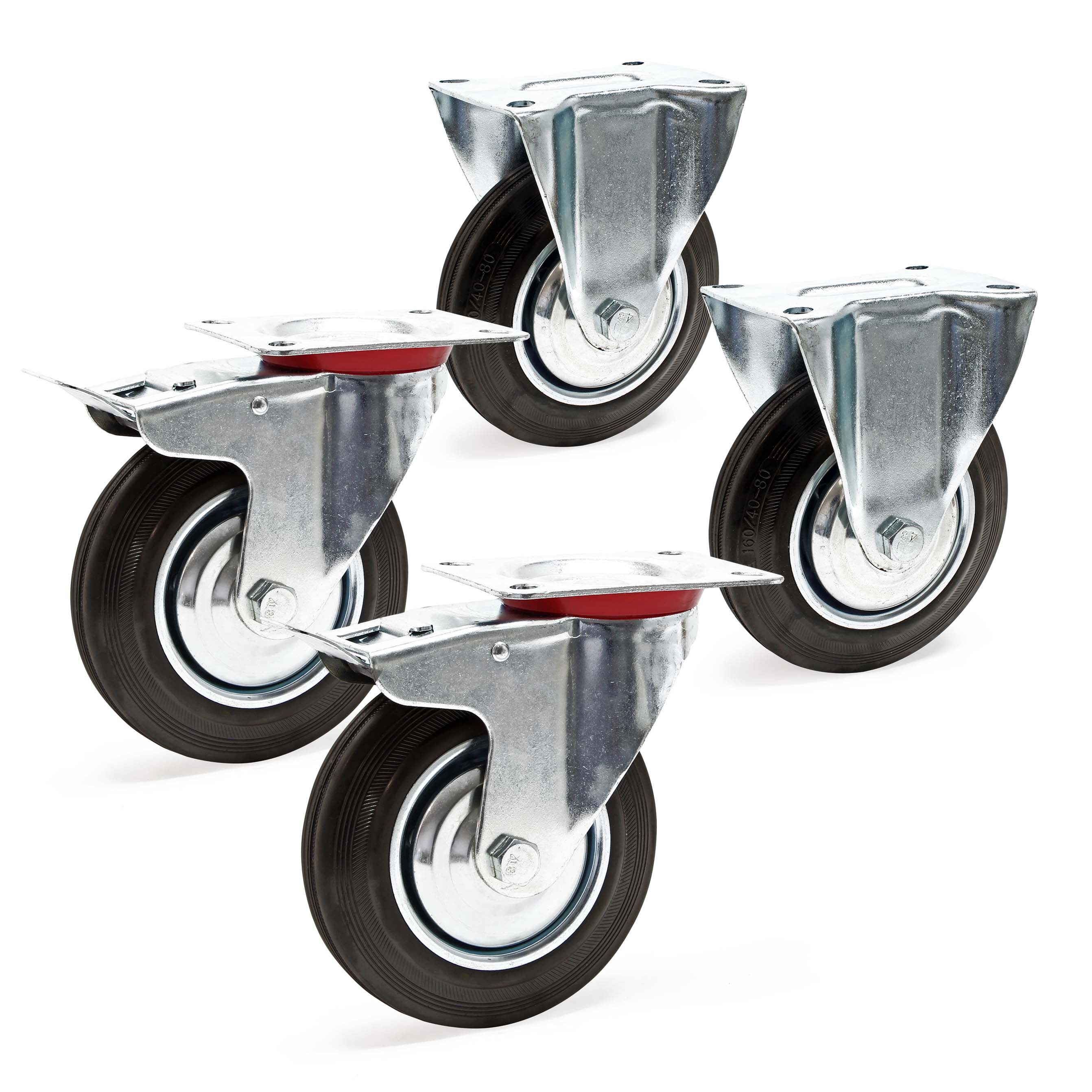 Kit 4x Roulette – 2x Pivotantes double arrêt et 2x Fixes – Diamètre 160 ...