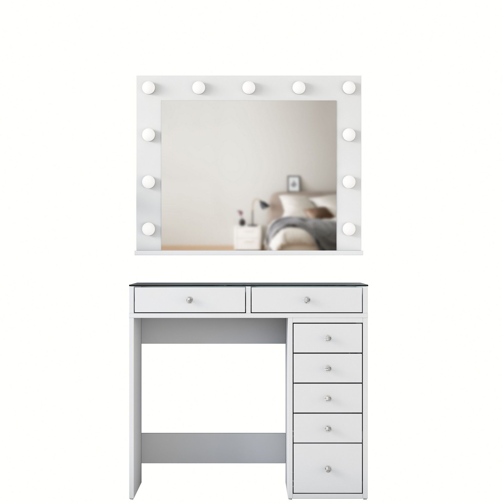 Coiffeuse moderne avec miroir LED et dessus Transparent Beline L90cm ...