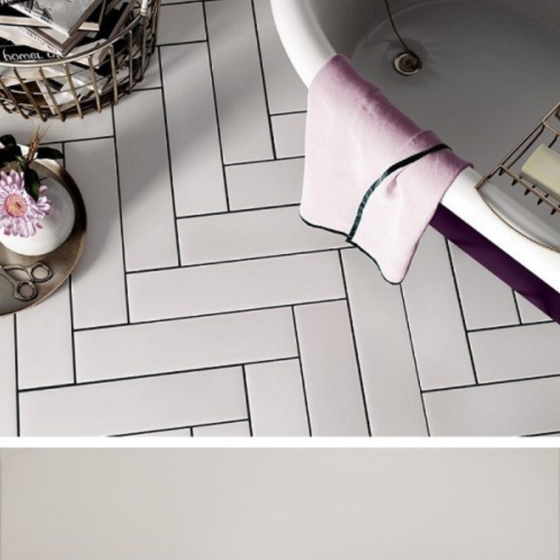 Carrelage sol / mur pose baton rompu chevron uni blanc mate 9,2x36,8 cm ...