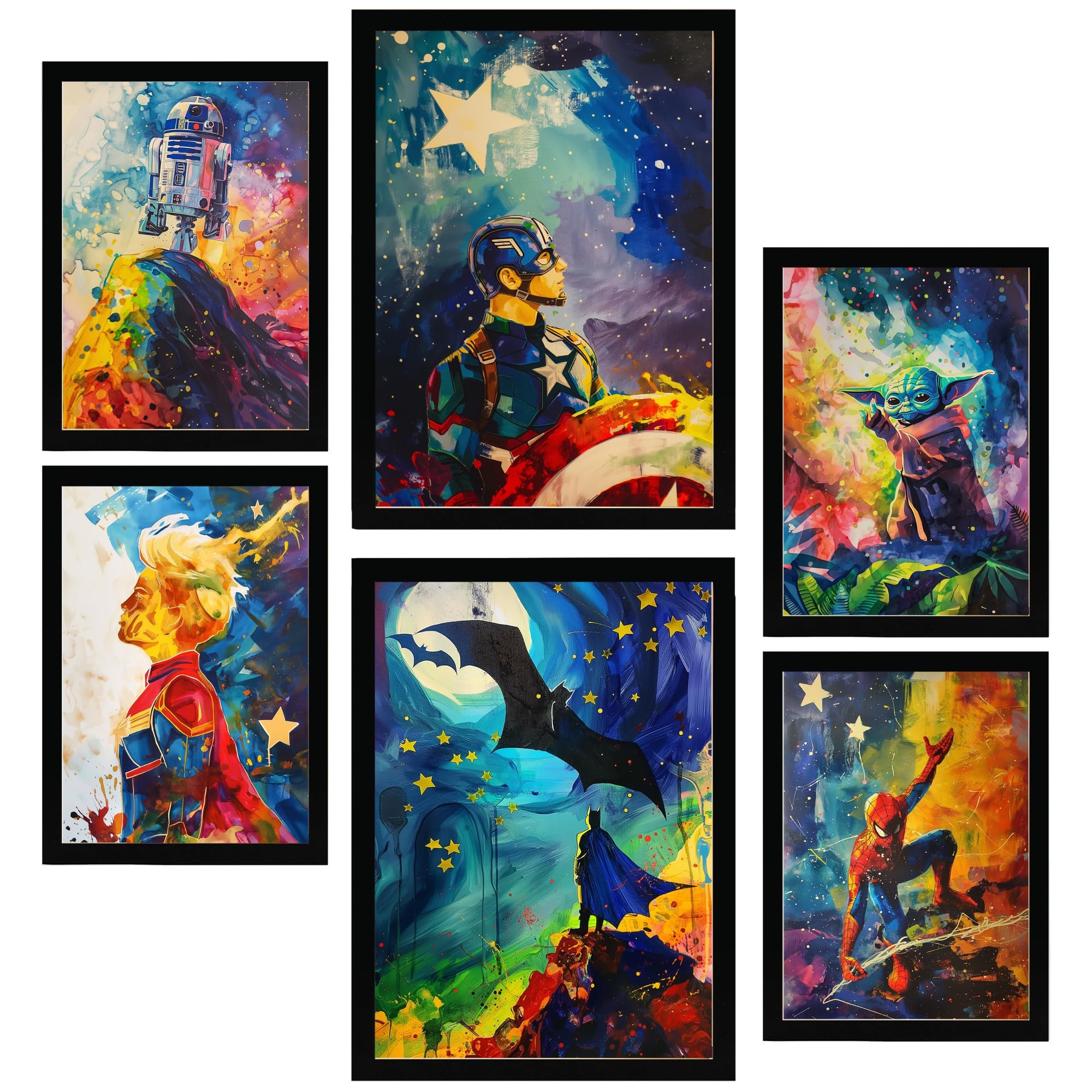 Set De 6 Superheroes Cuadros Con Ilustración De Diseño Para Decorar Las ...