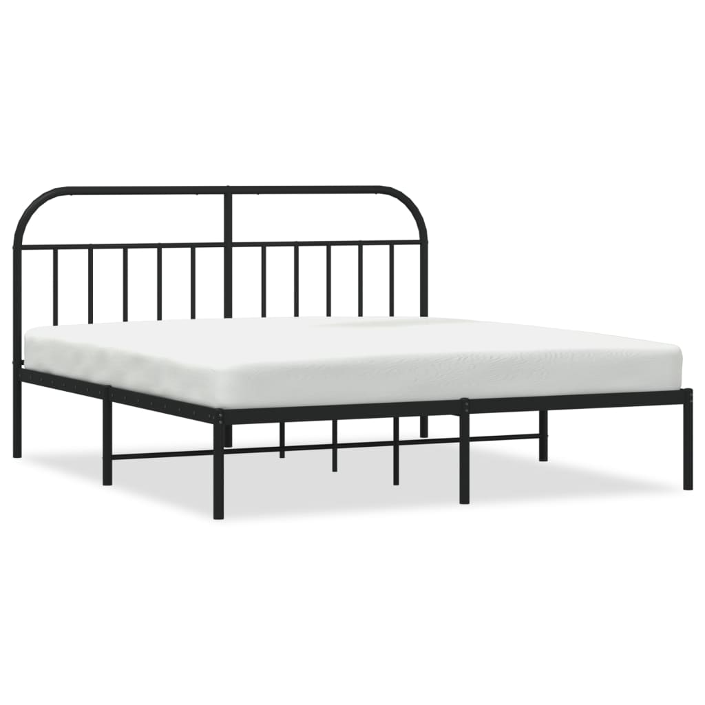 Cadre de lit sans matelas avec tête de lit en métal noir 183x213 cm ...