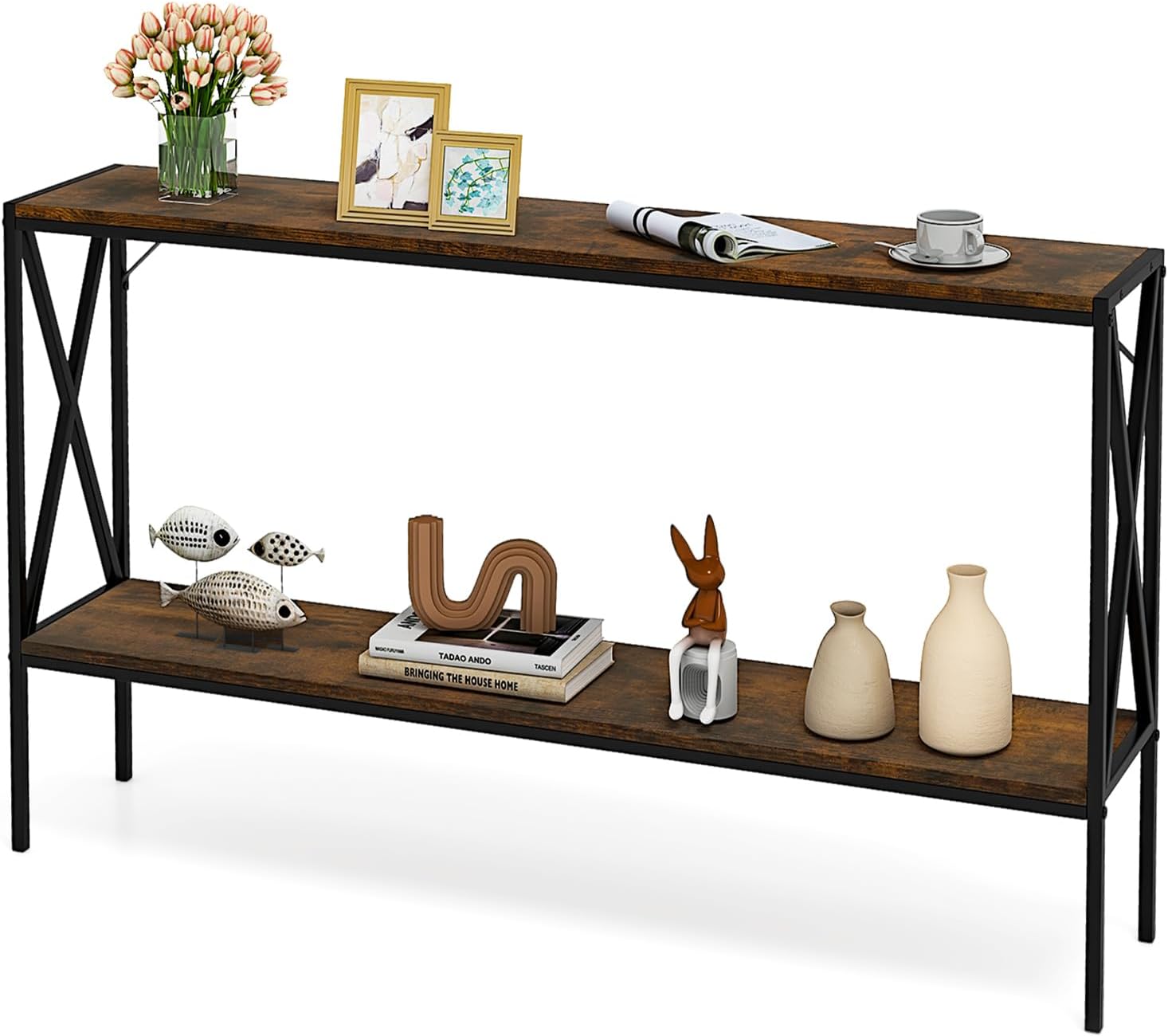 COSTWAY Table de Console 2 Étagères, Console Meuble Entrée Industrielle ...