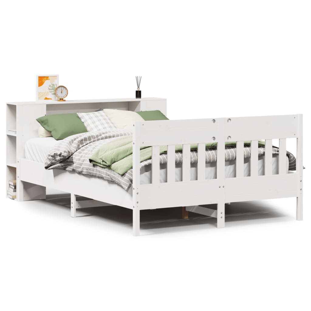 Lit Double | Lit Adulte | Lit bibliothèque sans matelas blanc 160x200 ...