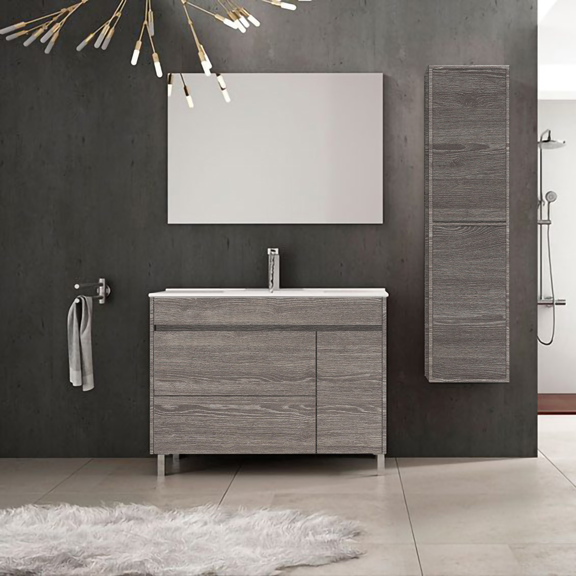 Meuble de salle de bain FENRIR 2 tiroirs et une porte avec lavabo ...