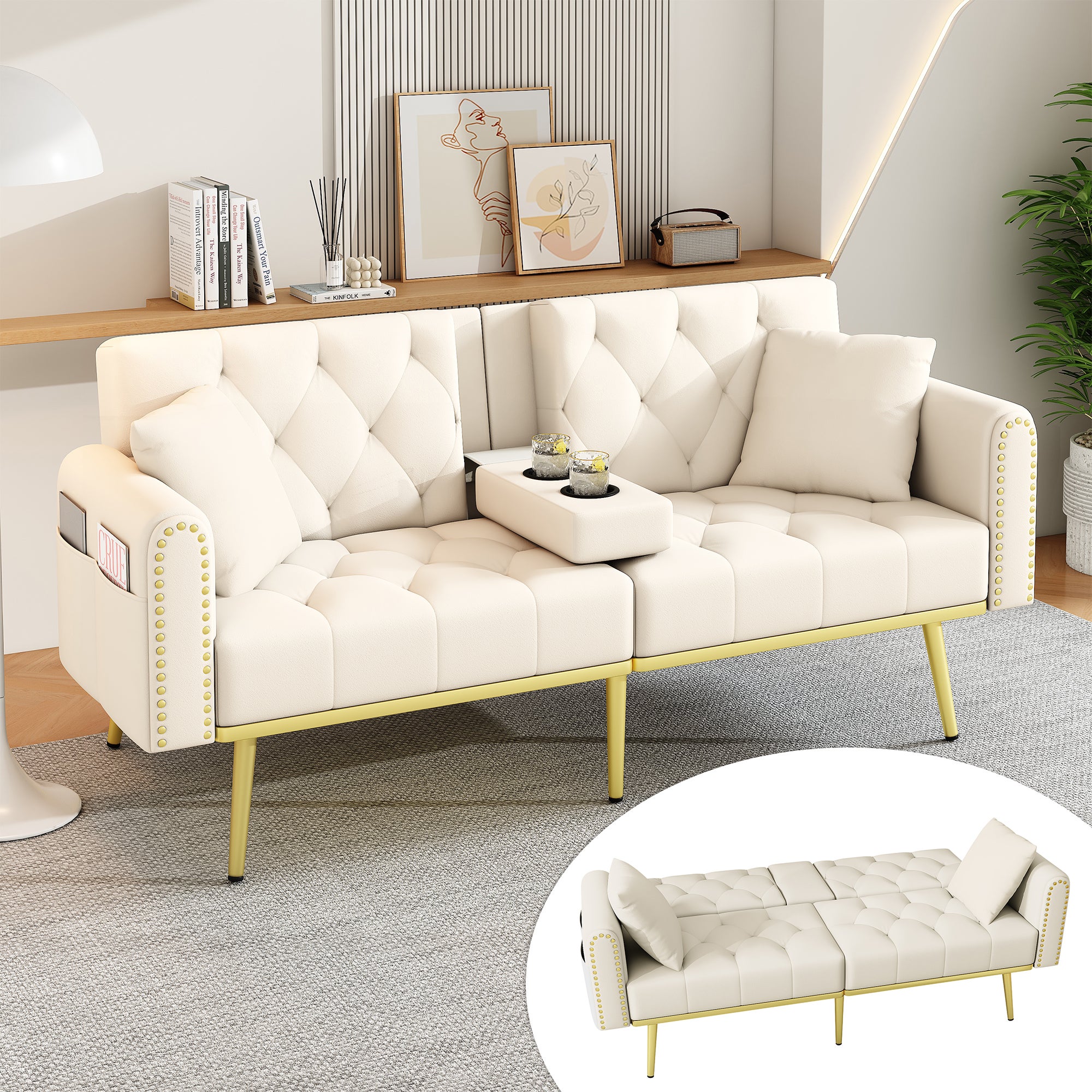 Canapé Confort modulable Dossier réglable Velours Design élégant Beige ...