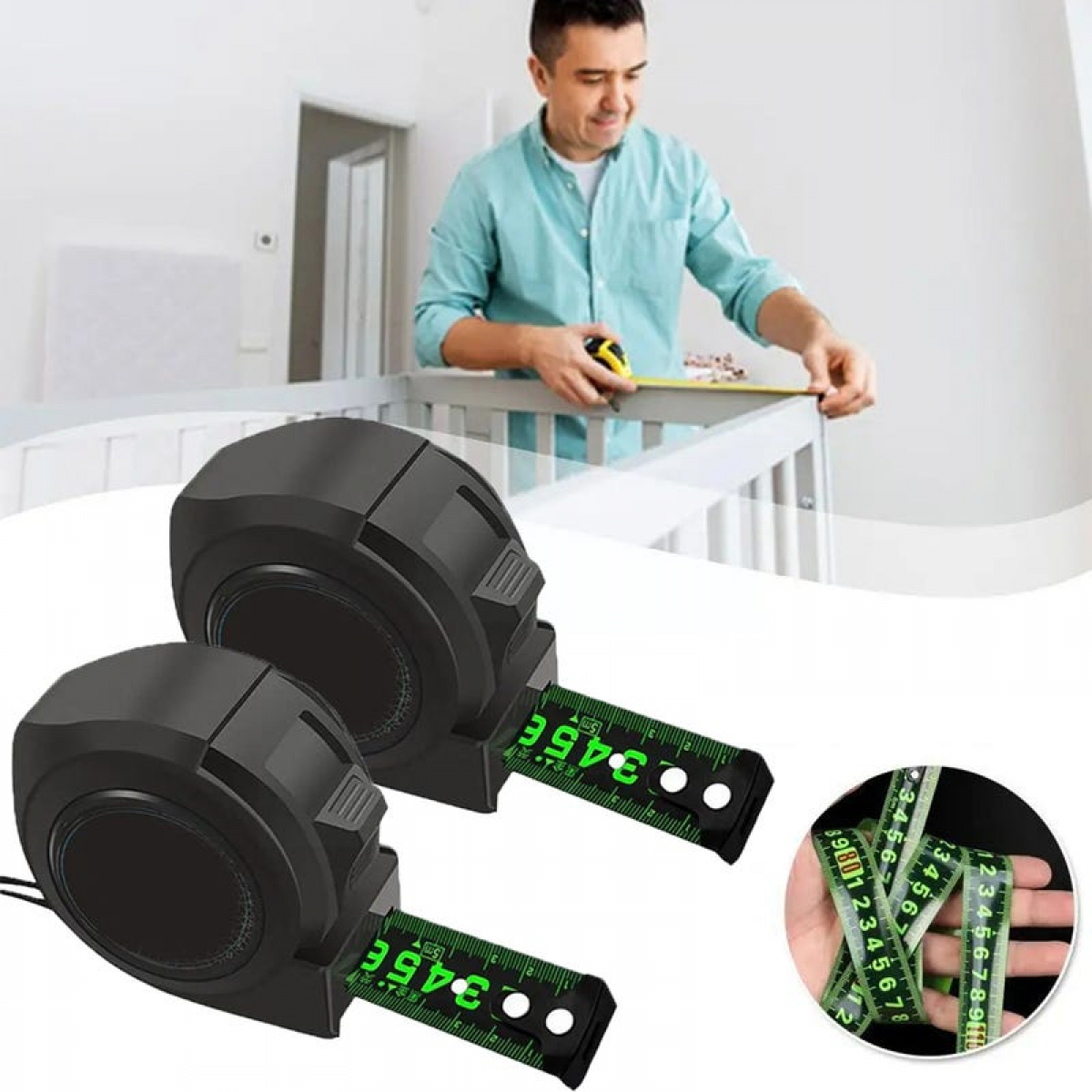 2 mètres ruban en acier autobloquants - règle fluorescente noire ...