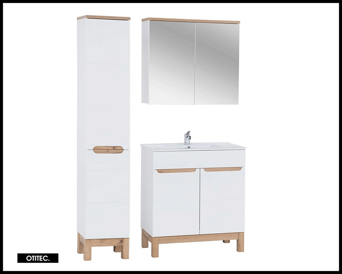 Ensemble meuble de salle de bain - 80 cm - avec vasque à encastrer - avec colonne - avec Armoire ...