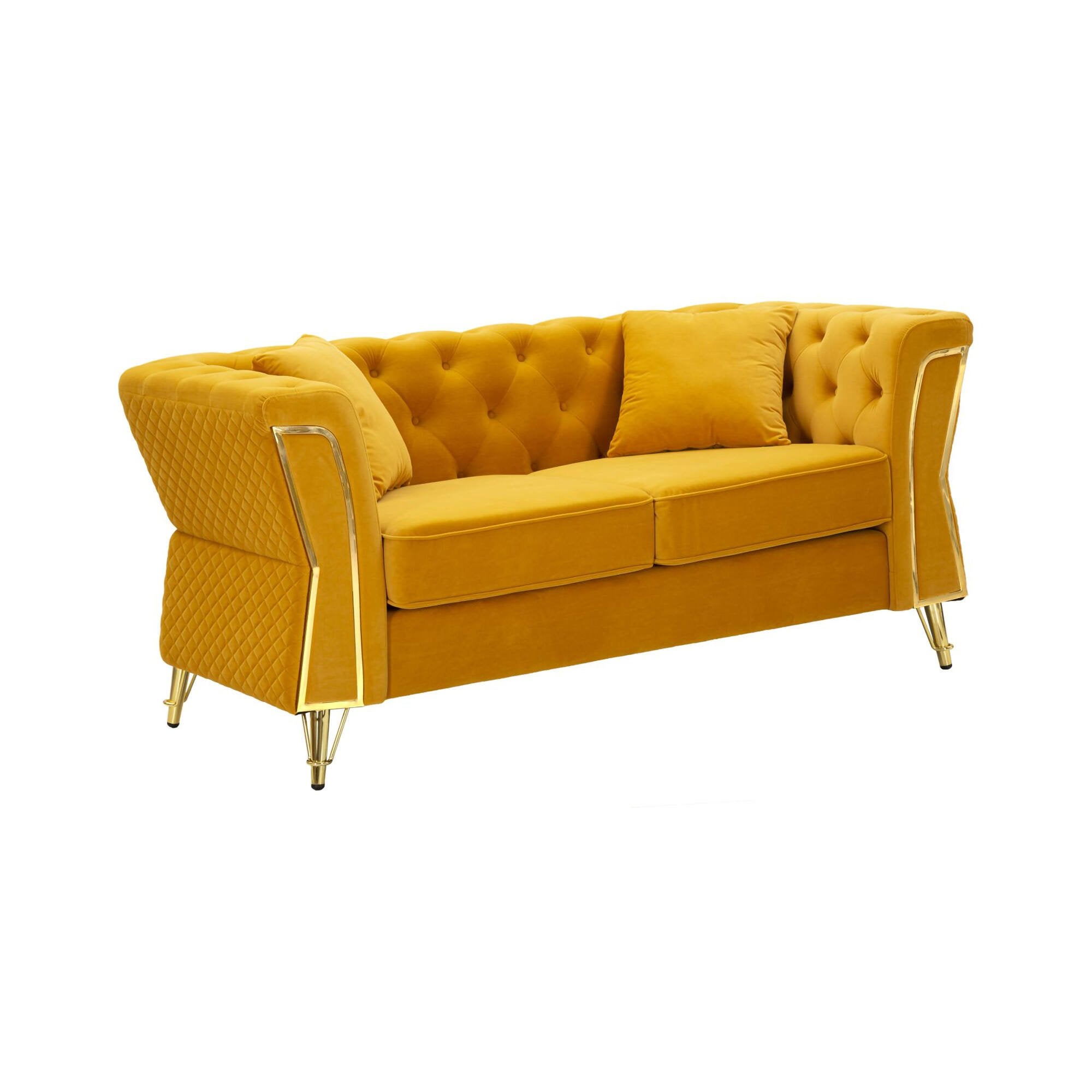 Sofa 2 Places Fixe, Velours Matelassé, 2 Coussins Inclus, 83x162x76h cm ...