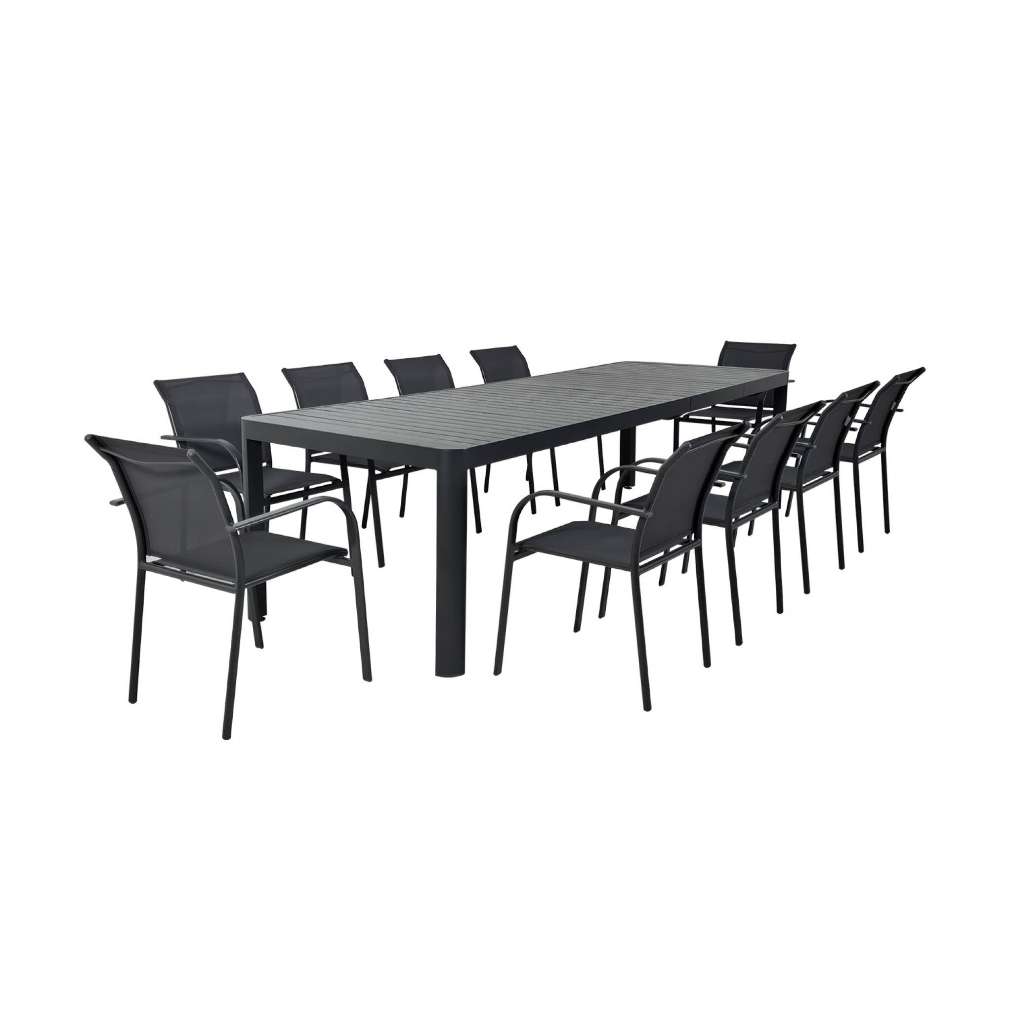 Table de jardin extensible aluminium + 10 assises anthracite - Lunea ...
