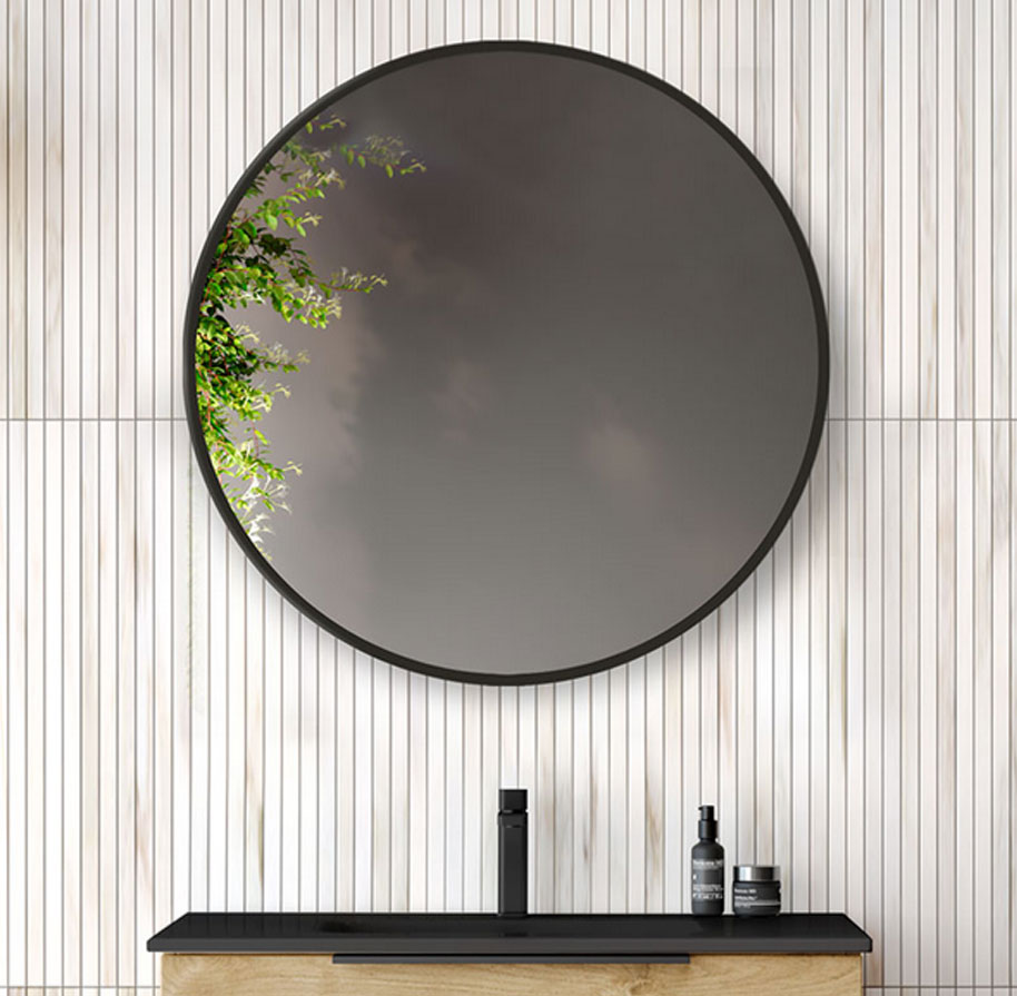 Espejo de Baño Redondo Decorativo | Borde Negro 70cm | Leroy Merlin