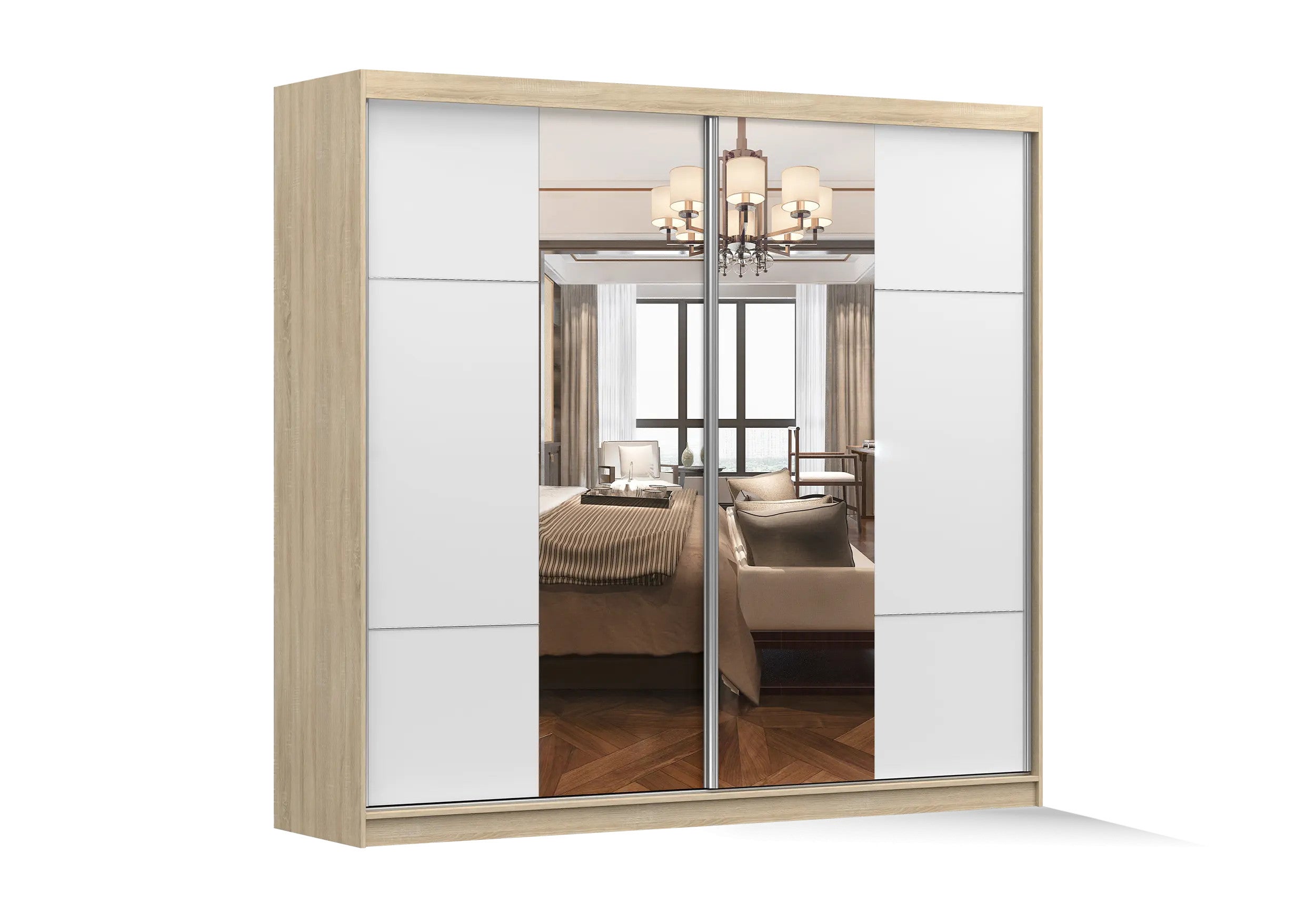 Armoire Azénor 233 cm avec miroir - Chêne - Blanc | Leroy Merlin