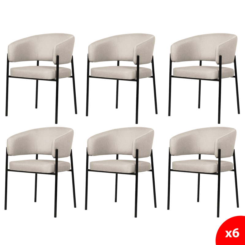 Lot de 6 chaises de salle à manger avec accoudoirs - tissus beige ...
